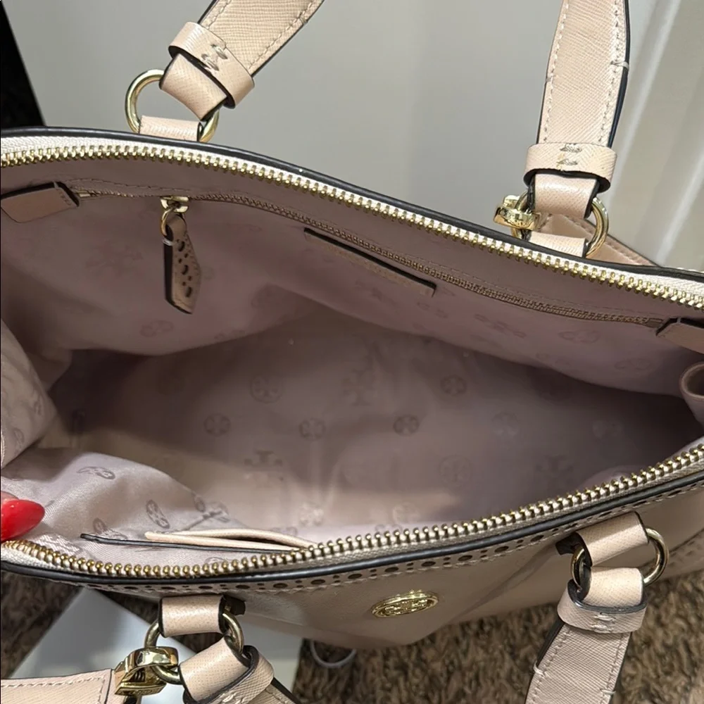 Tory Burch | Bags | Tory Burch Cream Satchel With Perforated Trim ...